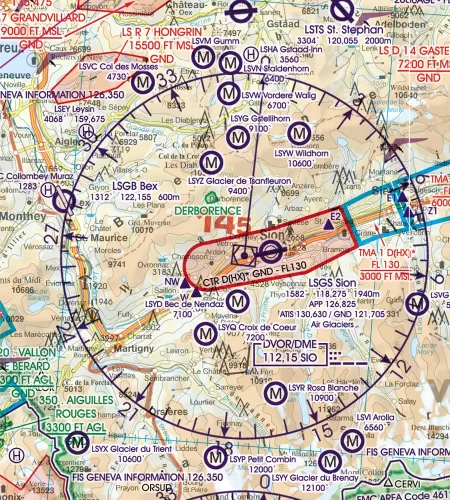 Switzerland wall chart | VFR ICAO chart with mountain aerodromes
